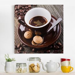 Leinwandbild Kaffeetasse mit Kaffeebohnen
