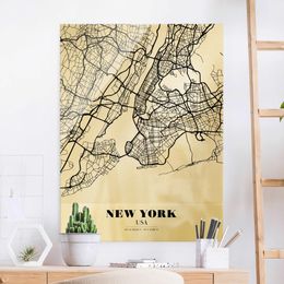 Glasbild Schwarz-Wei&szlig; Stadtplan New York - Klassik