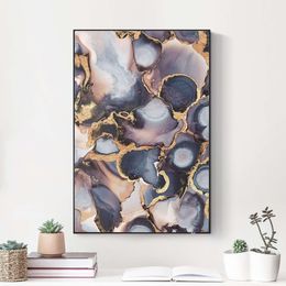 Akustik-Wechselbild Marmor Aquarell mit Gold