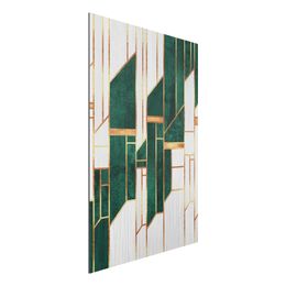 Bilderwelten Alu Dibond Outdoor Bild originell gr&uuml;n Abstrakt wetterfest - Emerald und Gold Geometrie - Deko Wohnzimmer Schlafzimmer