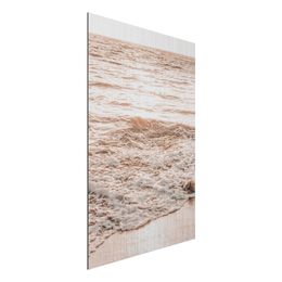 Bilderwelten Alu Dibond Outdoor Bild Strand beige Motiv wetterfest - Goldener Strand - Meerblick Wohnzimmer Schlafzimmer