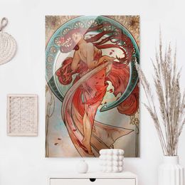 Glasbild Alfons Mucha - Vier K&uuml;nste - Der Tanz