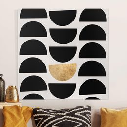 Bilderwelten Leinwandbild originell Abstrakt Kunstdruck schwarz weiss - Geometrischer Halbkreis II - Wandbild XXL Wohnzimmer Schlafzimmer