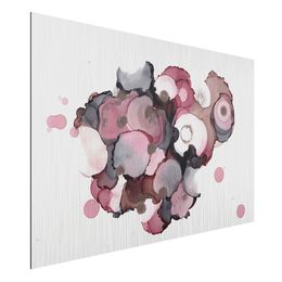 Alu Dibond Outdoor Bild - Pink-Beige Tropfen mit Ros&eacute;gold - originell rosa Abstrakt Aquarell Deko Wohnzimmer Schlafzimmer