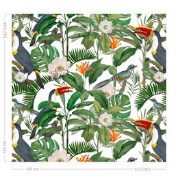 Vorhang Tropischer Tukan mit Monstera und Palmenbl&auml;ttern - blickdichte Gardine Botanik Tropical Muster Tiere Wohnzimmer Schlafzimmer K&uuml;che Bad