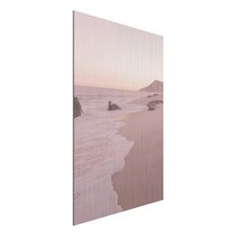 Alu Dibond Outdoor Bild - Ros&eacute;goldener Strand - Strand rosa Motiv wetterfest Meerblick Wohnzimmer Schlafzimmer