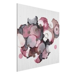 Bilderwelten Alu Dibond Outdoor Bild originell rosa Abstrakt Aquarell - Pink-Beige Tropfen mit Ros&eacute;gold - Deko Wohnzimmer Schlafzimmer