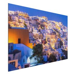 Alu Dibond Outdoor Bild - Santorini at night - Stadt blau Motiv wetterfest Architektur Wohnzimmer Schlafzimmer