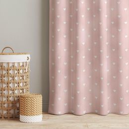 Bilderwelten Vorhang No.YK59 Weiße Herzen auf Rosa - blickdichte Gardine Illustration Muster Kinderzimmer Baby Babyzimmer Mädchen Mädchenzimmer Rosa