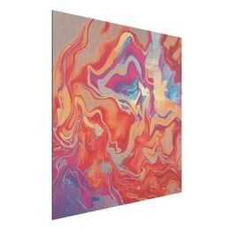 Alu Dibond Outdoor Bild - Spiel der Farben Goldenes Feuer - rot Illustration Aquarell Deko Wohnzimmer Schlafzimmer