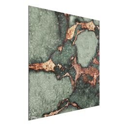 Bilderwelten Alu Dibond Outdoor Bild gr&uuml;n Illustration Aquarell - Spiel der Farben Farngr&uuml;n und Gold - Deko Wohnzimmer Schlafzimmer