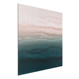 Bilderwelten Alu Dibond Outdoor Bild blau Illustration Aquarell - Spiel der Farben Meeresrauschen - Deko Wohnzimmer Schlafzimmer