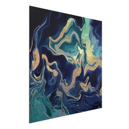 Bilderwelten Alu Dibond Outdoor Bild blau Illustration Aquarell - Spiel der Farben Indigo Feuer - Deko Wohnzimmer Schlafzimmer