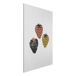 Alu Dibond Outdoor Bild - Skandinavische Erdbeeren - Kulinarisch schwarz Illustration wetterfest Obst K&uuml;che
