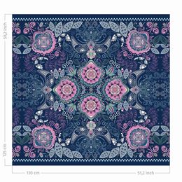 Vorhang Detailliertes Boho Muster in Blau - blickdichte Gardine Muster Orientalisch Spirituell Wohnzimmer Schlafzimmer K&uuml;che Bad Badezimmer Blau