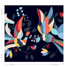 Bilderwelten Vorhang Bunte V&ouml;gel Illustration - blickdichte Gardine Blumen Floral Illustration Tiere Wohnzimmer Schlafzimmer K&uuml;che Bad Badezimmer Jugendzimmer Bunt