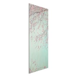 Bilderwelten Alu Dibond Outdoor Bild Blumen t&uuml;rkis Motiv wetterfest - Kirschbl&uuml;tensehnsucht - Kirschbl&uuml;te Wohnzimmer Schlafzimmer