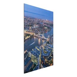 Bilderwelten Alu Dibond Outdoor Bild Stadt bunt Motiv wetterfest - Nachts in London - Architektur Wohnzimmer Schlafzimmer