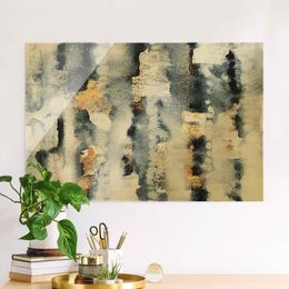 Bilderwelten Glasbild originell Abstrakt gold Aquarell - Abstraktes Aquarell mit Gold - Deko Wohnzimmer Schlafzimmer