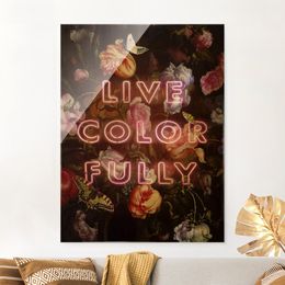 Bilderwelten Glasbild Blumen Fotomontage schwarz Glas Wandbild - Live Color Fully - Motivation Wohnzimmer Schlafzimmer