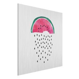 Bilderwelten Alu Dibond Outdoor Bild Kulinarisch pink Illustration Aquarell - Wassermelonen Regen - Obst K&uuml;che