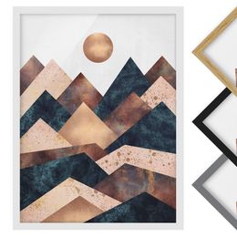 Bilderwelten Bild mit Rahmen - Hochformat Geometrische Berge Bronze