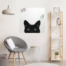 Bilderwelten Glasbild Tiere Pop Art schwarz Aquarell - Illustration Schwarze Katze auf Wei&szlig; Malerei - Katze Wohnzimmer Schlafzimmer