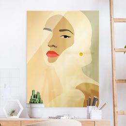 Glasbild Line Art Portrait Frau Pastell Grau