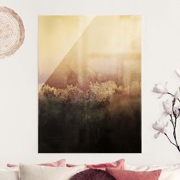 Bilderwelten Glasbild originell Abstrakt rosa Aquarell - Goldene D&auml;mmerung Rosa - Deko Wohnzimmer Schlafzimmer
