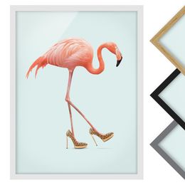 Bilderwelten Bild mit Rahmen Tiere orange Digital Art inkl. Rahmung - Flamingo mit High Heels - V&ouml;gel Wohnzimmer Schlafzimmer