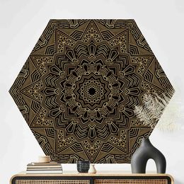 Bilderwelten Hexagon Tapete Spirituell Illustration Wandtapete silber - Mandala Stern Muster gold schwarz - Ornamente Wohnzimmer Schlafzimmer