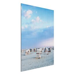 Bilderwelten Alu Dibond Outdoor Bild Strand blau Motiv wetterfest - Strandk&ouml;rbe an der Nordsee - D&uuml;nen Wohnzimmer Schlafzimmer