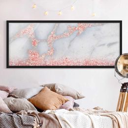Bilderwelten Bild mit Rahmen Marmoroptik mit Rosa Konfetti