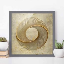 Bild mit Rahmen Line Art Kreisspirale Gold