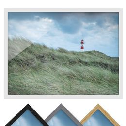 Bilderwelten Bild mit Rahmen Strand gr&uuml;n Motiv inkl. Rahmung - St&uuml;rmische Zeiten am Leuchtturm - K&uuml;ste Wohnzimmer Schlafzimmer