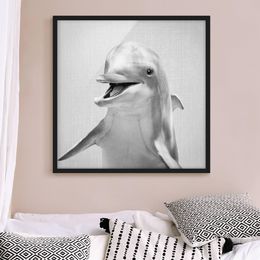 Bilderwelten Bild mit Rahmen Delfin Diddi Schwarz Wei&szlig;