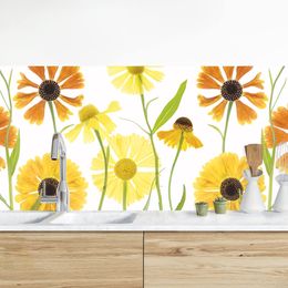 Bilderwelten Küchenrückwand selbstklebend weiss Blumen Motiv - Helenium - Wandfolie Spritzschutz nach Maß