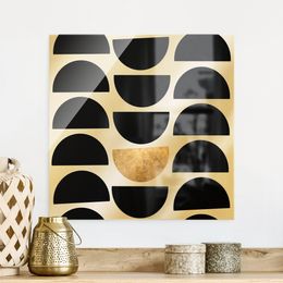 Bilderwelten Glasbild originell Abstrakt schwarz weiss Glas Wandbild - Geometrischer Halbkreis II - Deko Wohnzimmer Schlafzimmer