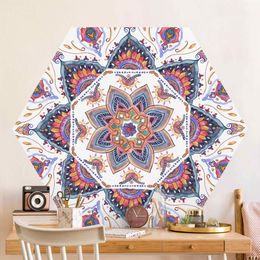 Bilderwelten Hexagon Tapete Spirituell modern Aquarell bunt - Mandala Meditation - Mandala Wohnzimmer Schlafzimmer