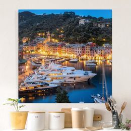 Bilderwelten Leinwandbild Stadt Motiv Kunstdruck orange - Nacht im Hafen von Portofino - Architektur XXL Wohnzimmer Schlafzimmer