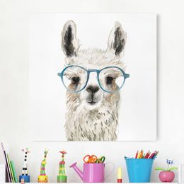 Bilderwelten Leinwandbild Tiere Illustration Kunstdruck weiss - Hippes Lama mit Brille III - Wandbild XXL Wohnzimmer Schlafzimmer