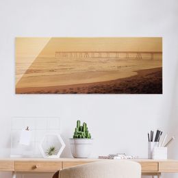 Bilderwelten Glasbild Strand Motiv rosa Glas Wandbild - Kalifornien Halbmond K&uuml;ste - Meerblick Wohnzimmer Schlafzimmer
