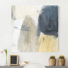 Bilderwelten Leinwandbild originell Abstrakt Kunstdruck blau - Dreiklang mit Tigerauge II - Wandbild XXL Wohnzimmer Schlafzimmer