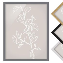 Bild mit Rahmen Line Art Zweig auf Beige II