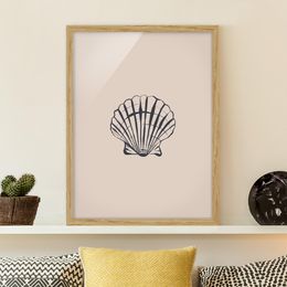 Bilderwelten Bild mit Rahmen originell beige modern inkl. Rahmung - Muschel Skizze auf Beige - Deko Wohnzimmer Schlafzimmer