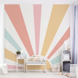 Bilderwelten Fototapete Boho Sonne Pastell - M&auml;dchenzimmer Kinderzimmer Babyzimmer - Kinder M&auml;dchen Baby - Vliestapete nach Ma&szlig;, selbstklebend Kindertapete