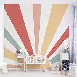 Bilderwelten Fototapete Boho Sonne Pastell Bunt M&auml;dchenzimmer Kinderzimmer Babyzimmer Kinder M&auml;dchen Baby Tapete nach Ma&szlig; Kindertapete Regenbogen