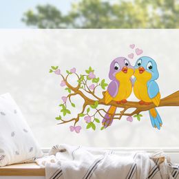 Bilderwelten Fensterfolie Tiere Illustration Sichtschutz bunt - Verliebte V&ouml;gelchen - V&ouml;gel Wohnzimmer Schlafzimmer K&uuml;che
