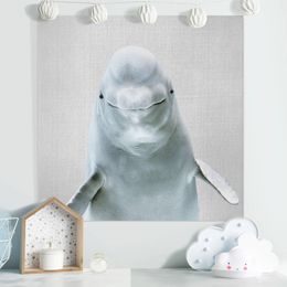 Bilderwelten Leinwandbild Tiere Motiv Kunstdruck schwarz weiss - Belugawal Bob - Fische XXL Kinderzimmer Baby M&auml;dchen Jungen