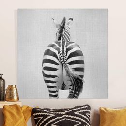 Bilderwelten Leinwandbild Tiere Motiv Kunstdruck schwarz weiss - Zebra von hinten Schwarz Wei&szlig; - Zebra XXL Kinderzimmer Baby M&auml;dchen Jungen